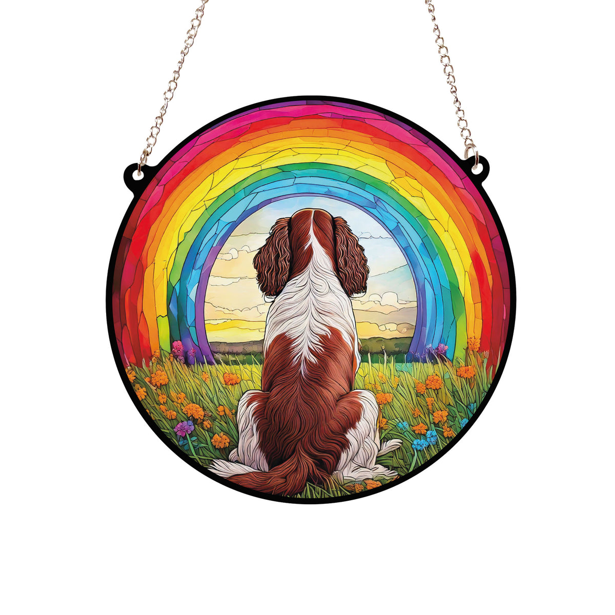 Springer Spaniel Brown & White Rainbow Bridge Stained Glass Effect Sun ...