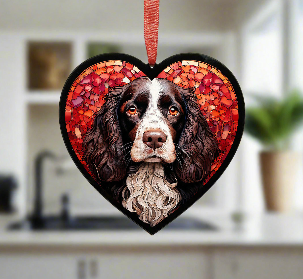 Springer Spaniel Brown & White Stained Glass Effect Heart Suncatcher ...