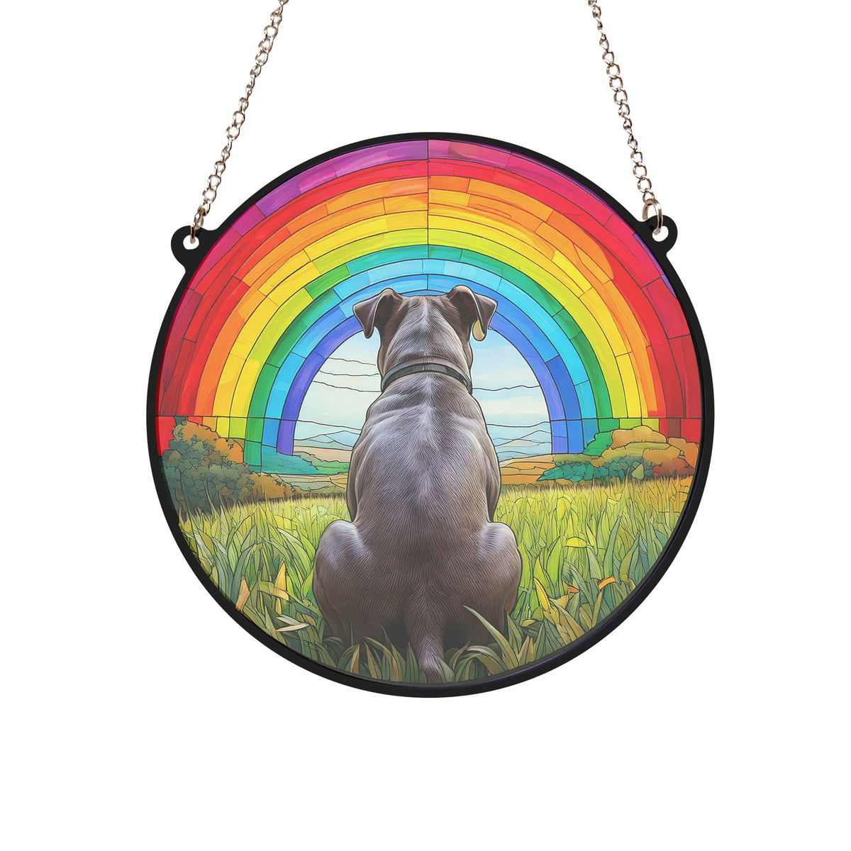 Staffordshire Bull Terrier Grey Rainbow Bridge Stained Glass Effect Su ...