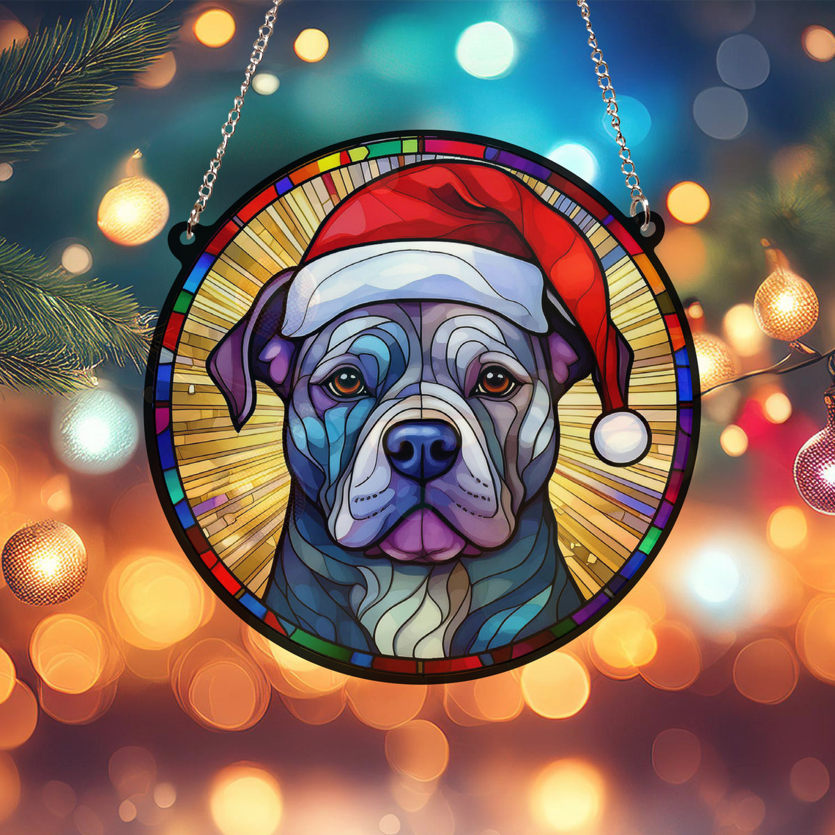 Staffordshire Bull Terrier Grey Christmas Suncatcher – Villager Jim's Shop