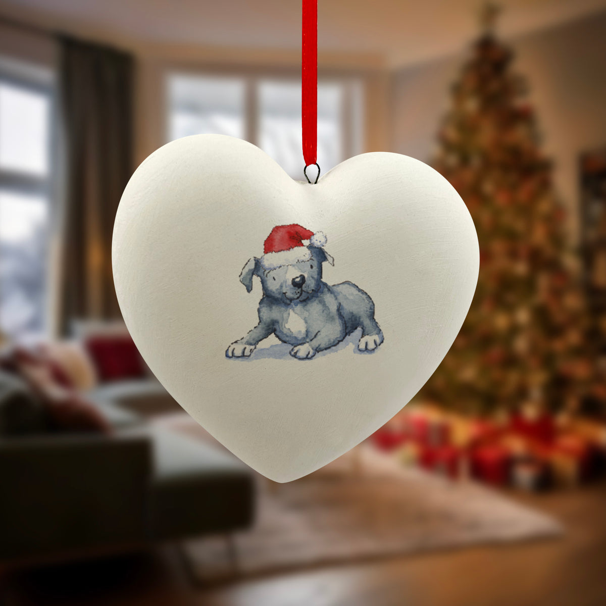 Staffordshire Bull Terrier Grey in Santa Hat Christmas Heart Bauble ...