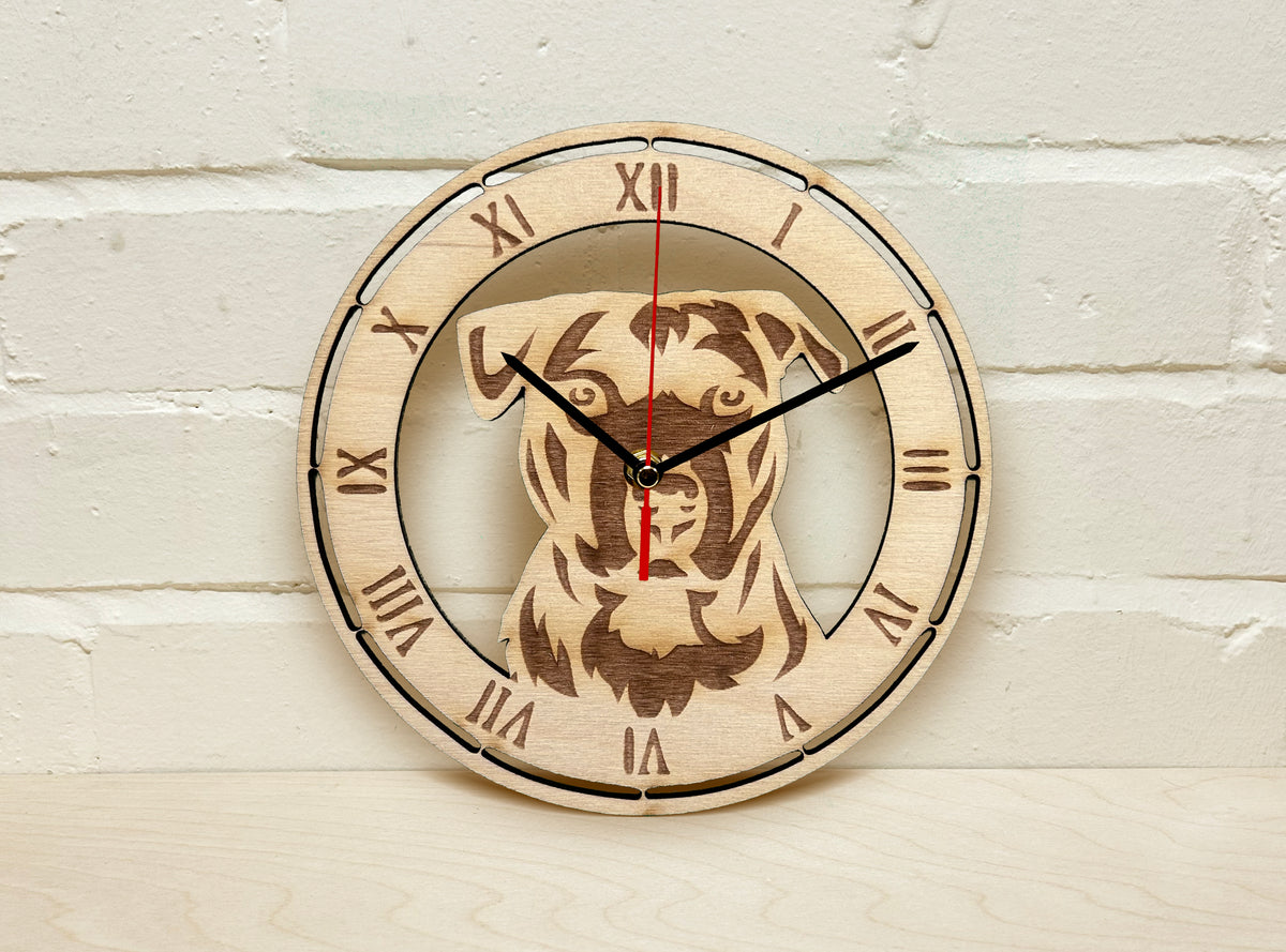 Staffie Wooden Engraved Clock – Villager Jim's Shop
