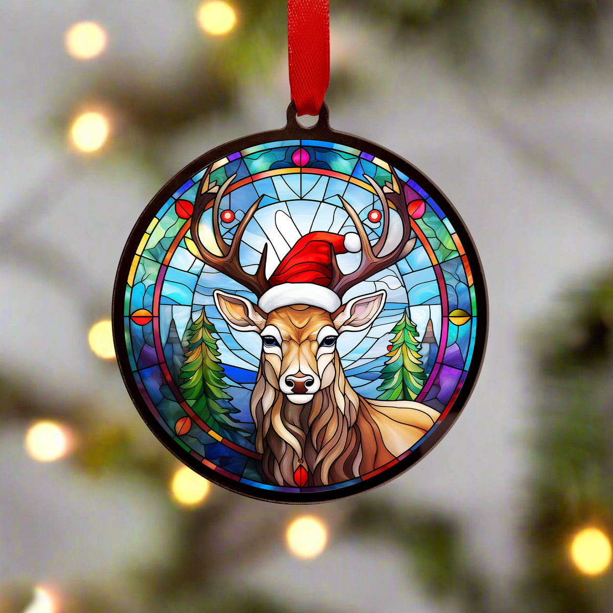 Stag in Santa Hat Suncatcher Decoration – Villager Jim's Shop
