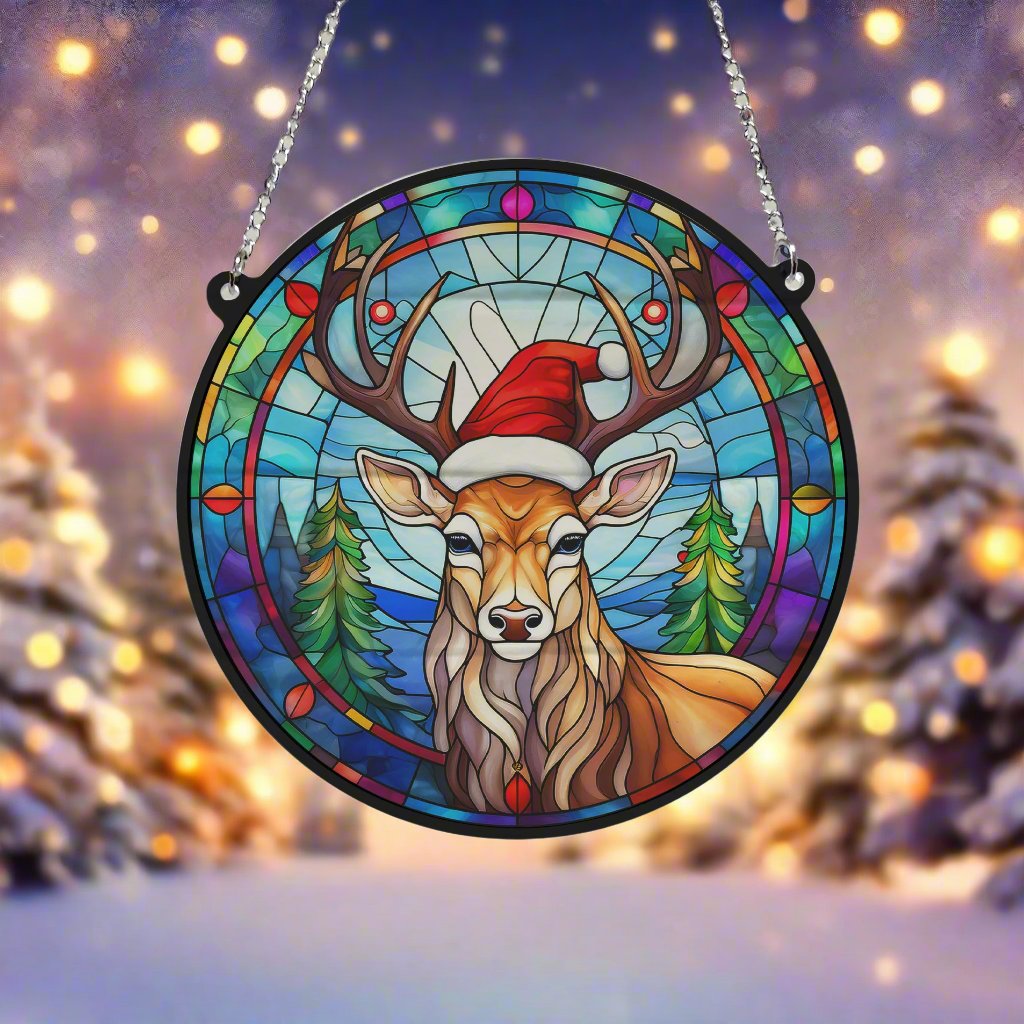 Stag Christmas Stained Glass Effect Suncatcher – Villager Jim's Shop