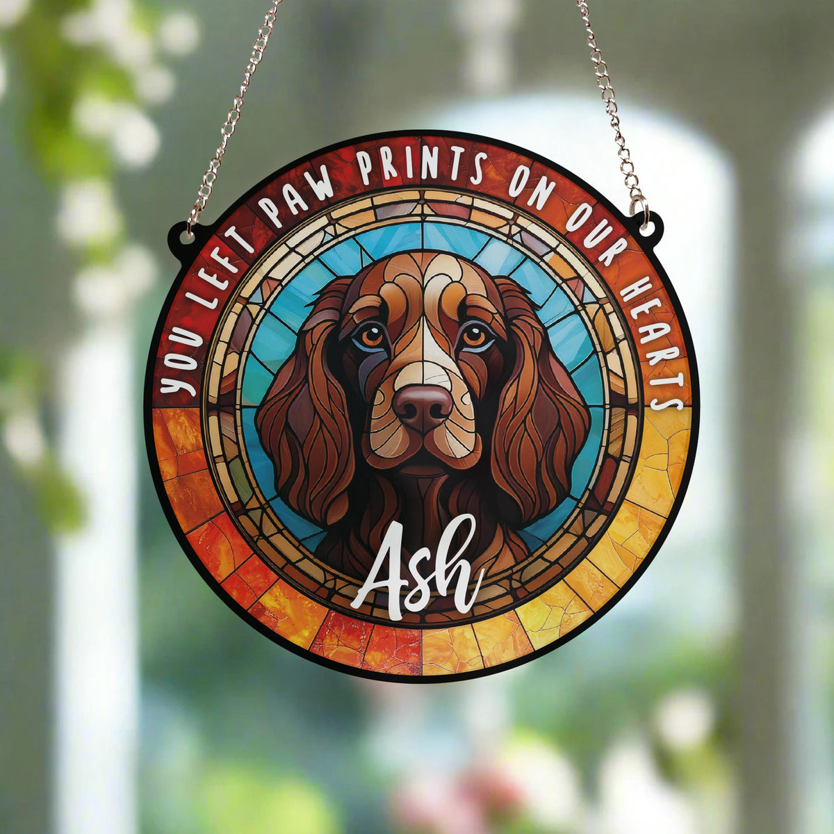 Springer Spaniel Liver Paw Print Heart Stained Glass Effect Suncatcher ...