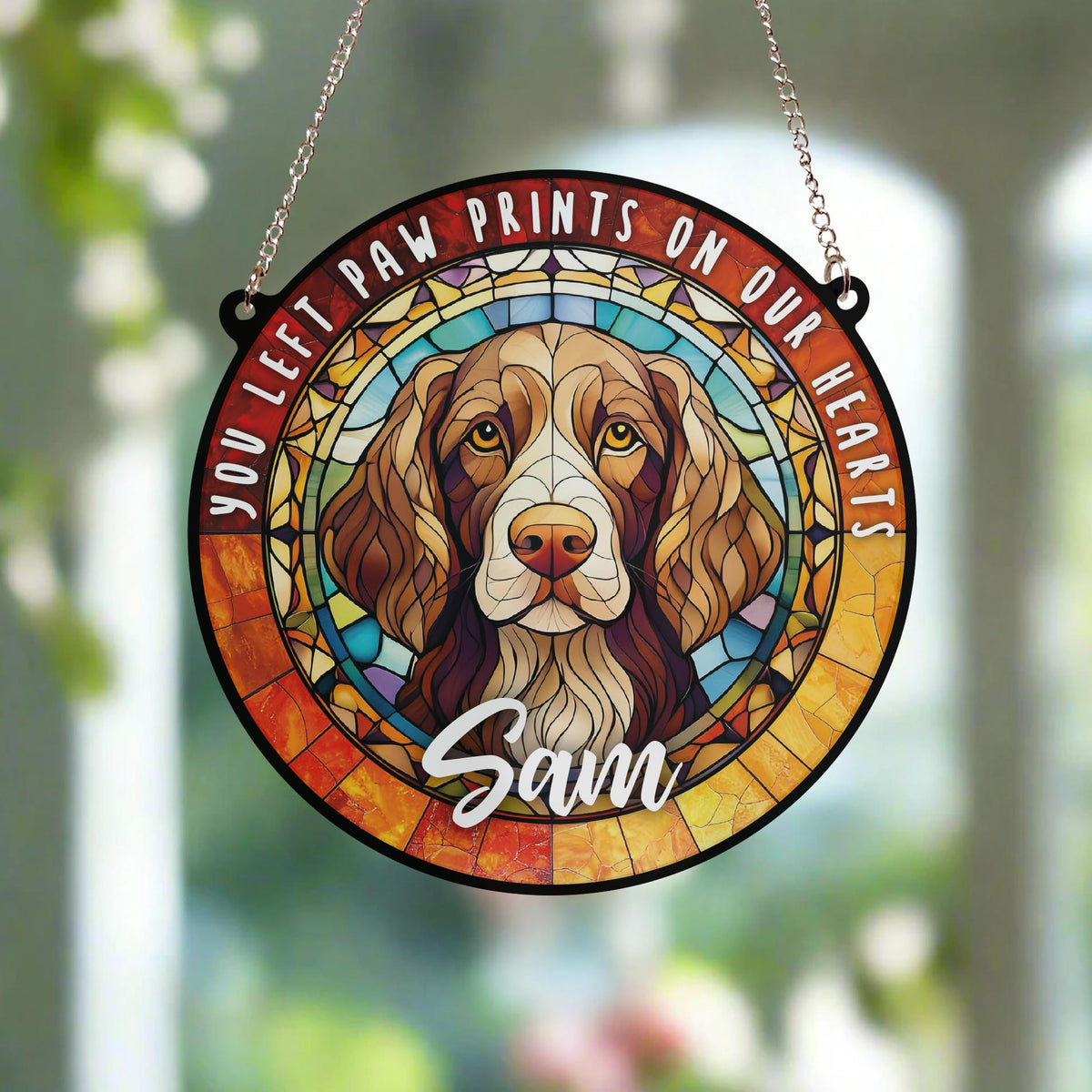 Springer Spaniel Paw Print Heart Stained Glass Effect Suncatcher ...
