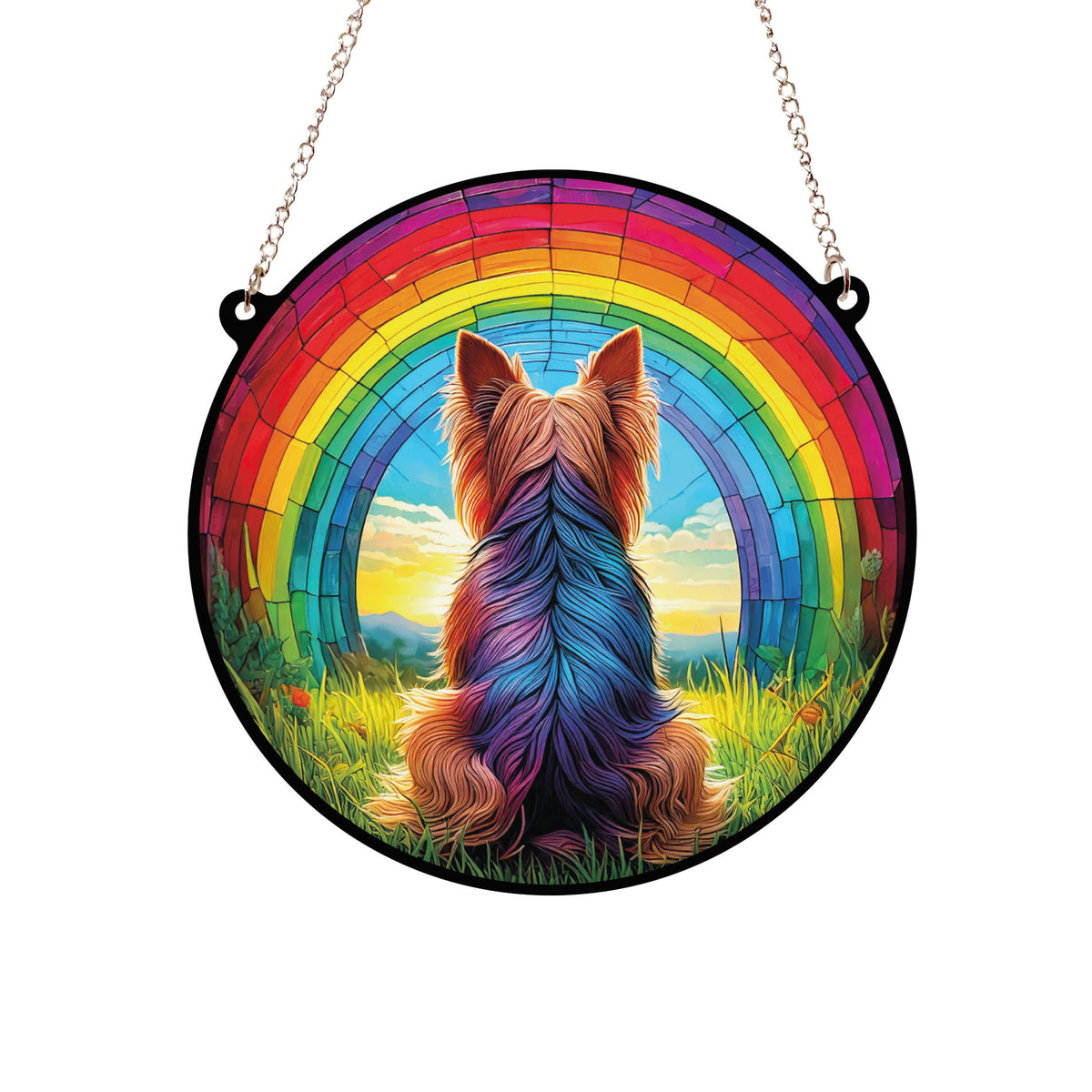Yorkshire Terrier Rainbow Bridge Stained Glass Effect Suncatcher ...